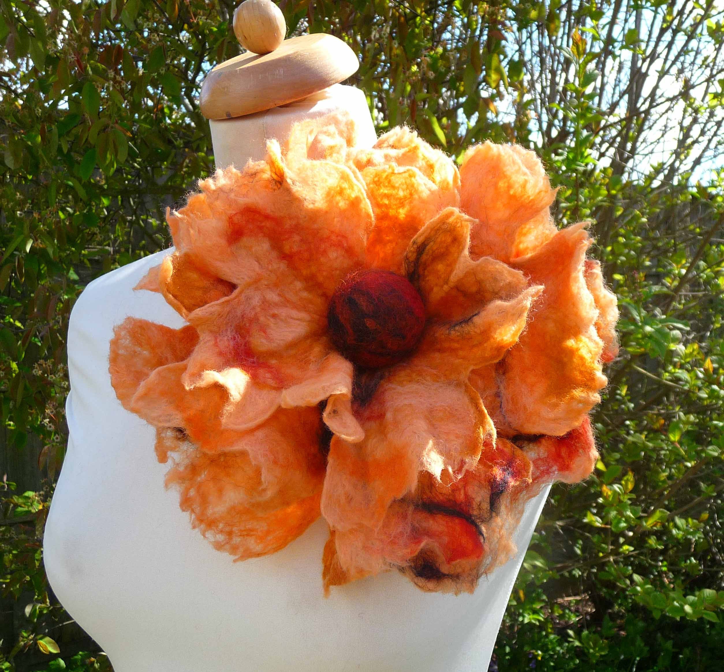 Peach Felted Flower Brooch Oversized Flower Brooch Corsage | Etsy