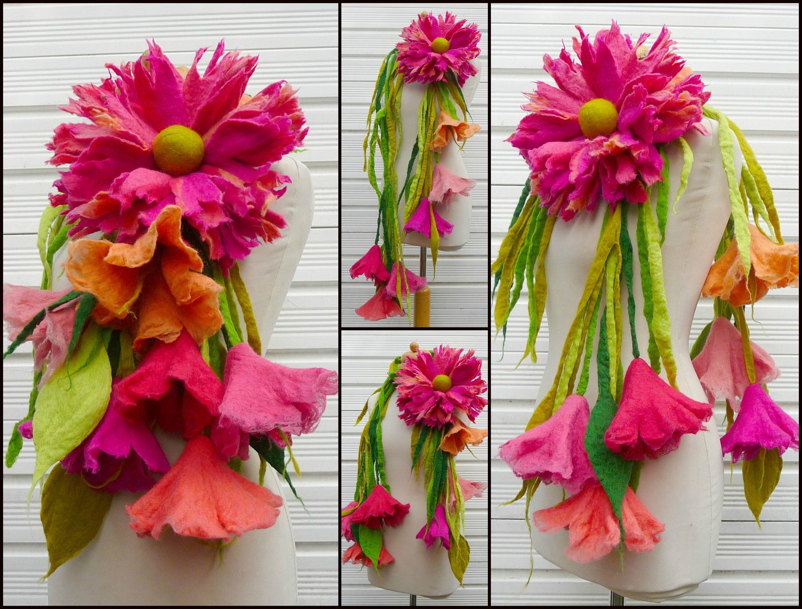 Felted Wool Flower Necklace Lariat Belt scarf Handmade | Etsy