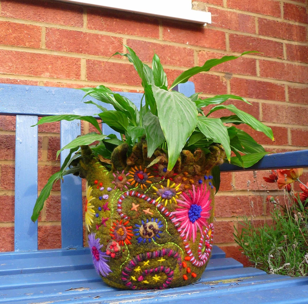 Felted Plant Pot, Storage, Ornament, Home Decor, Vessel, Handmade, Wool ...
