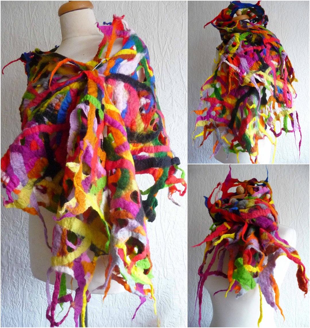Felted Wool Scarf Handmade Felt Wrap Spikyholey Lace - Etsy