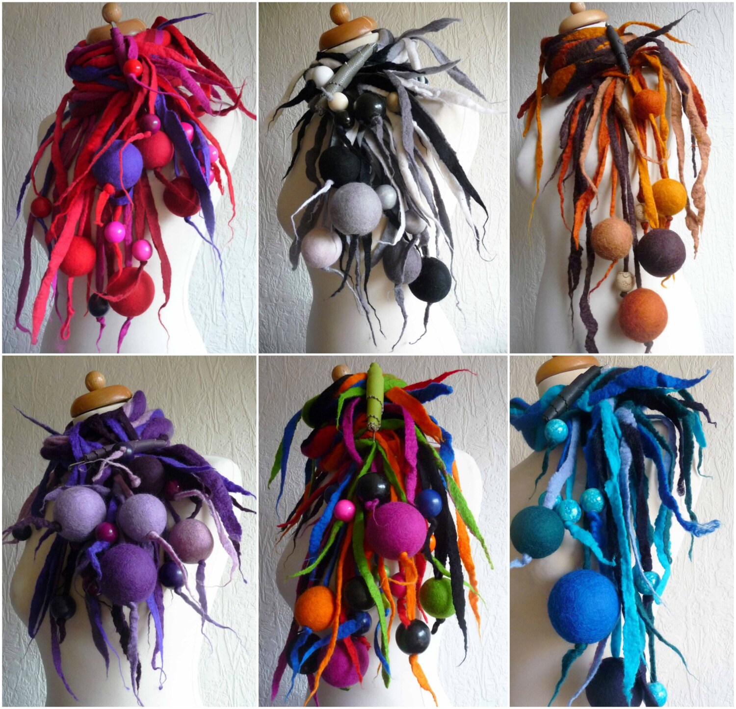 Felted Necklace Lariat Belt scarf Handmade Felt Quirky - Etsy