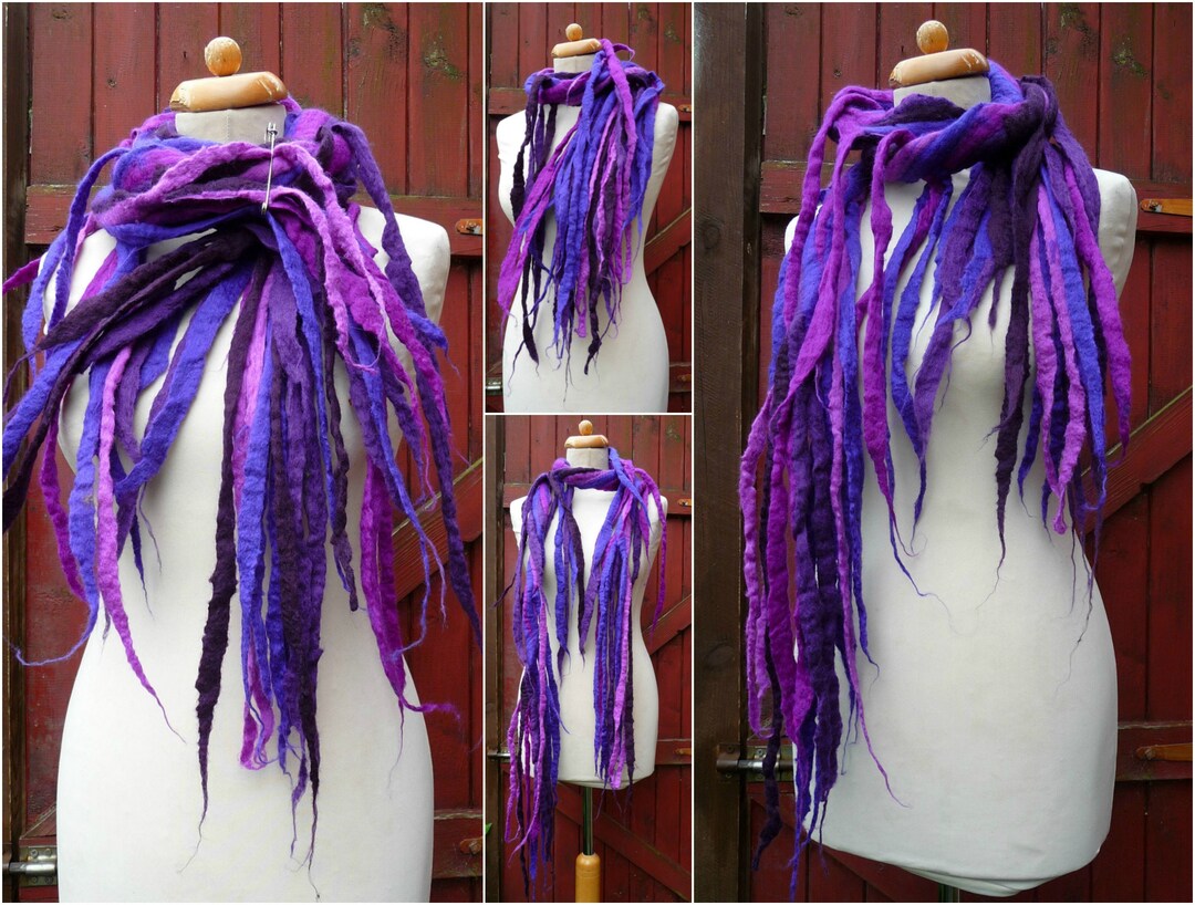Felted Wool Necklace, MADE TO ORDR, Lariat, Purple, Belt ,scarf ...