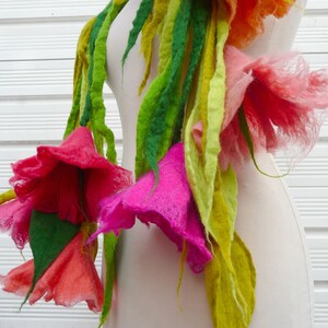 Felted Wool Flower Necklace, Lariat, Belt ,scarf, Handmade, Felt ...