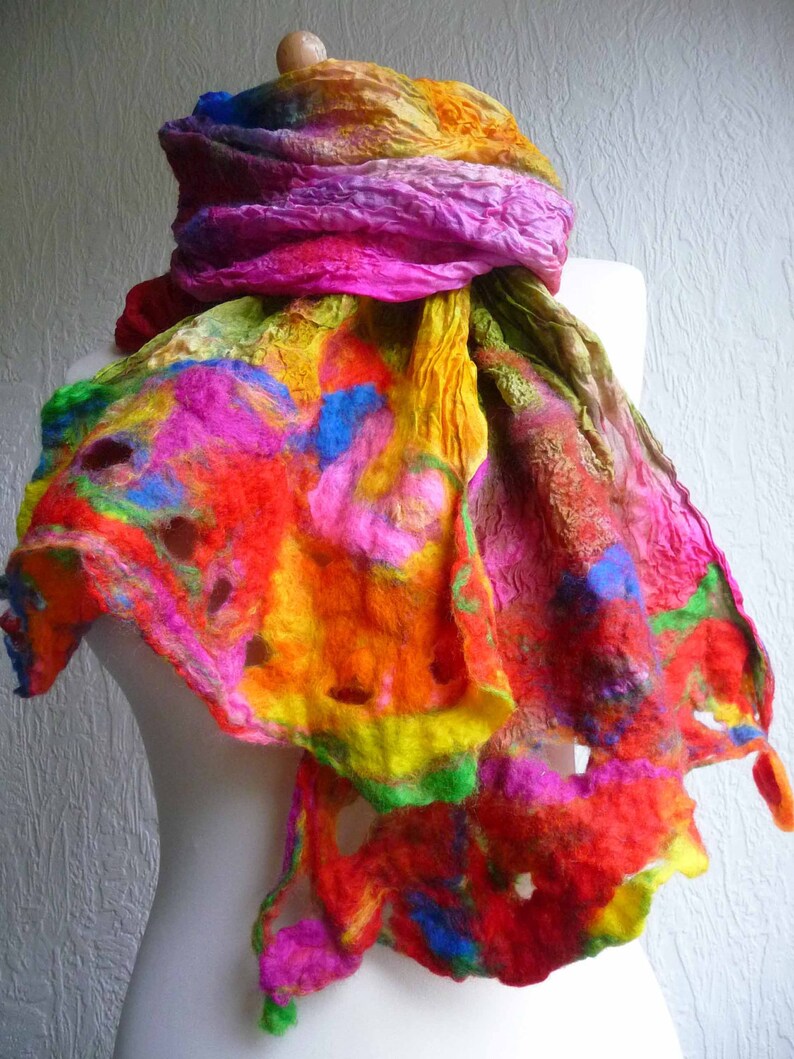 Nuno Felted Scarf Wrap Handmade Silk Felted Wool Art to - Etsy