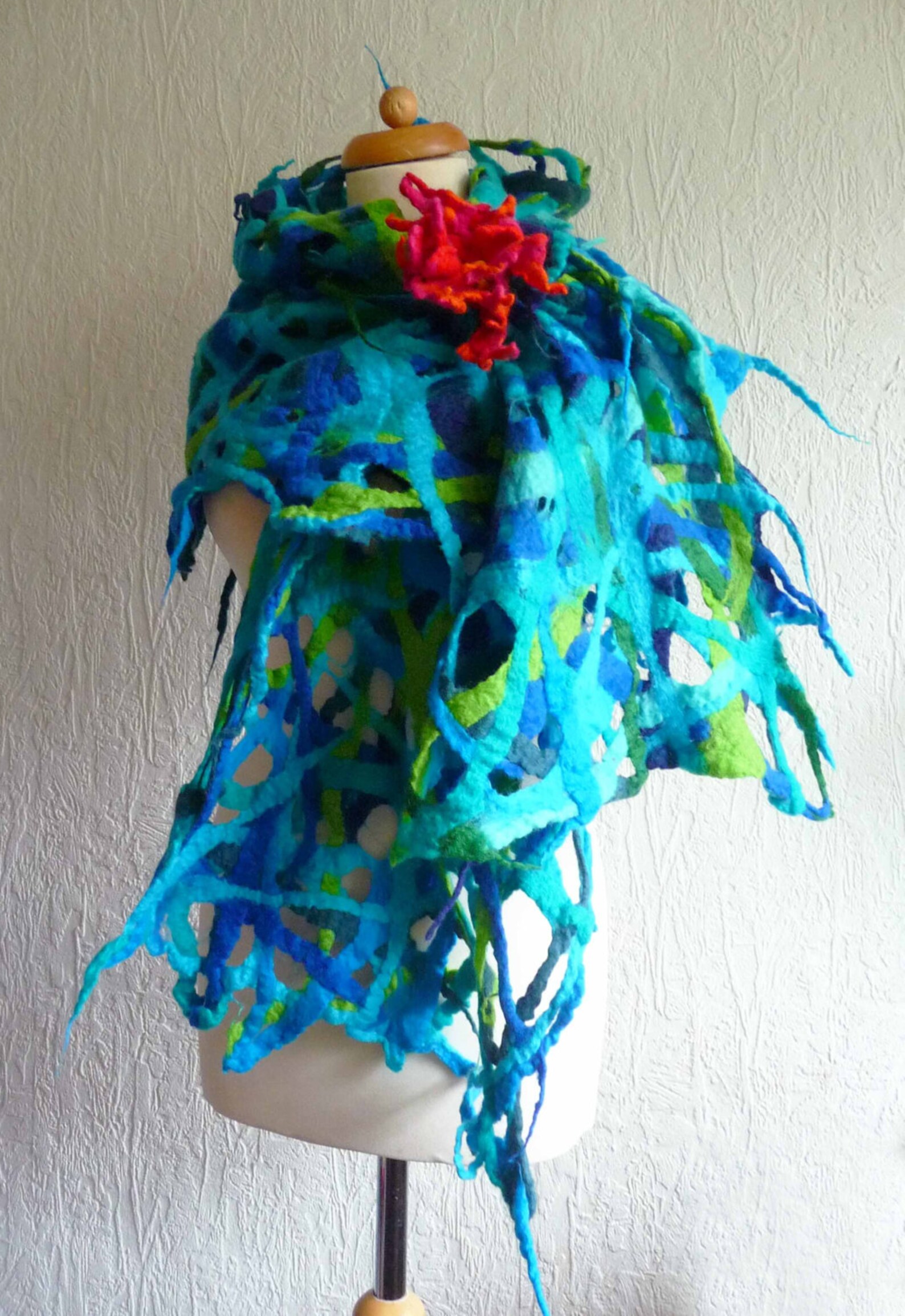 Felted Wool Scarf Handmade Felt Wrap Spiky Holey Lace - Etsy