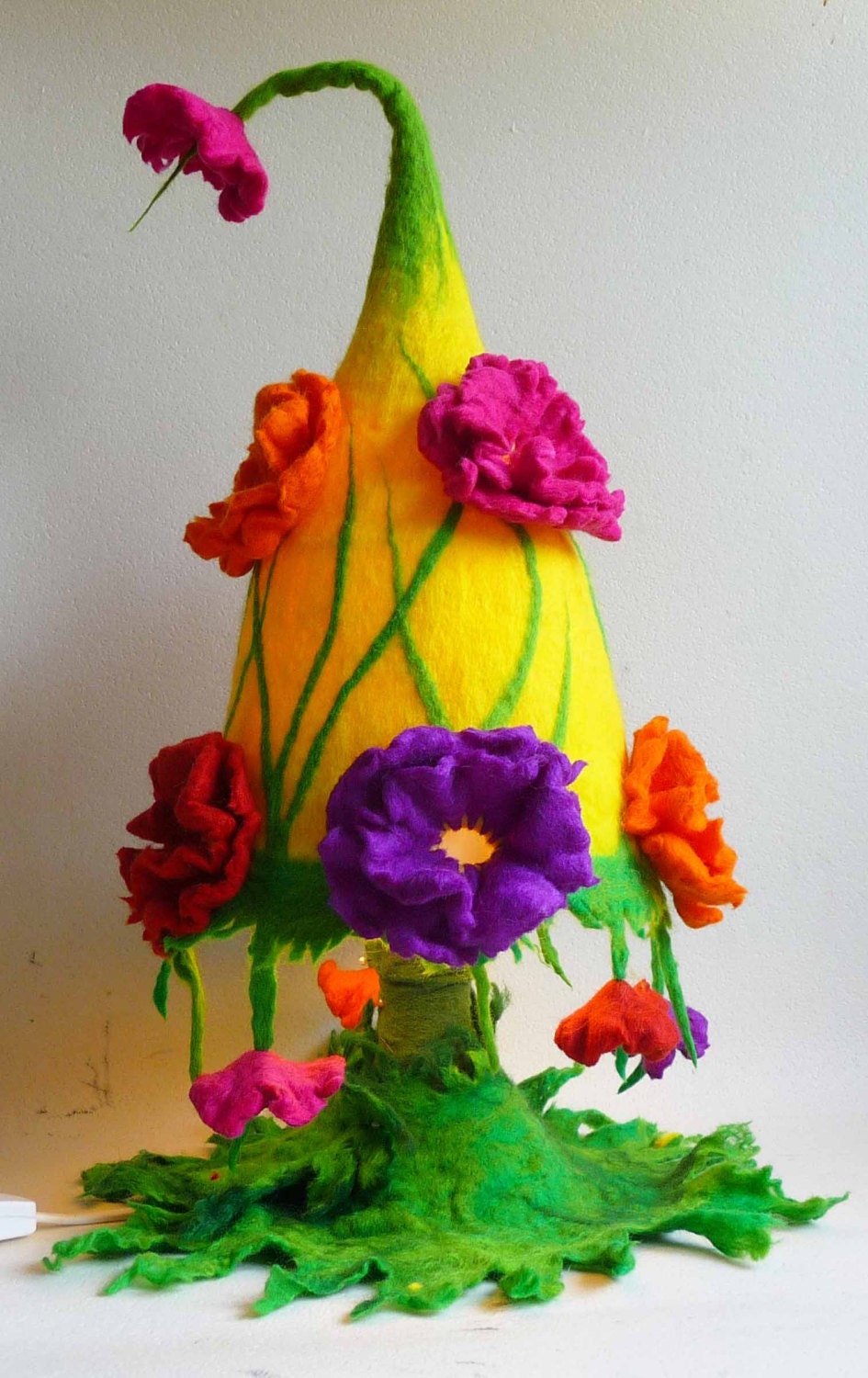 Felted Flower Lamp Bedside Lamp Night Light Handmade Wool | Etsy