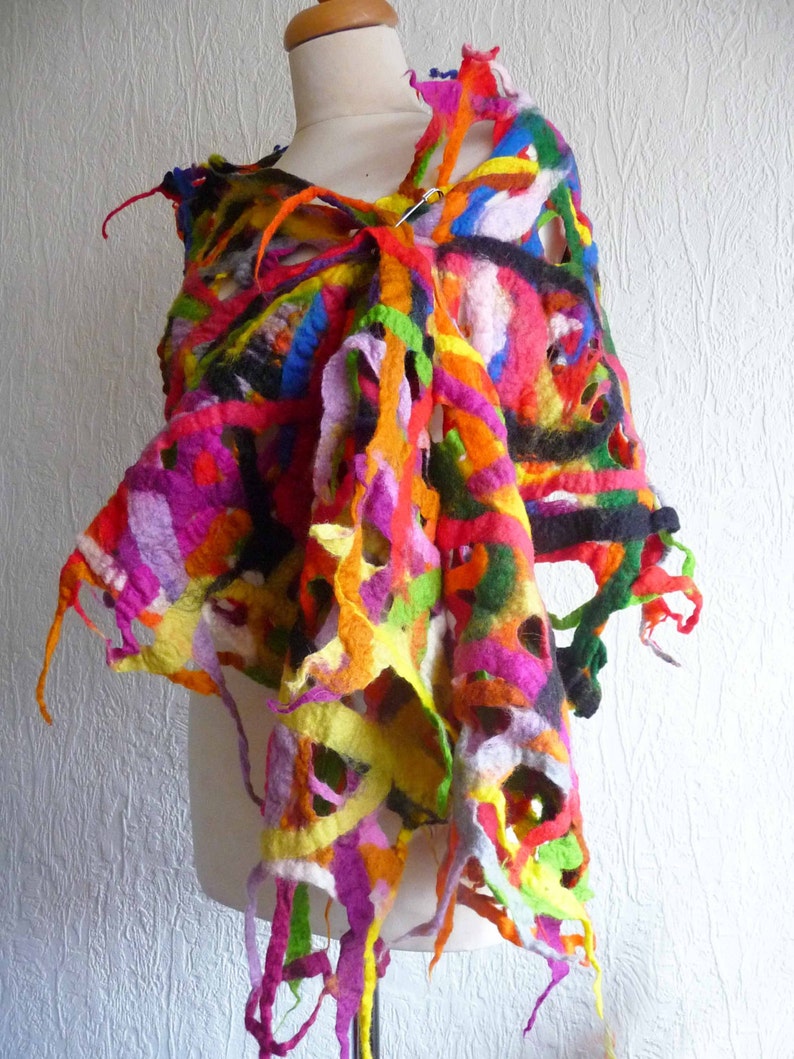 Felted Wool Scarf Handmade Felt Wrap Spikyholey Lace - Etsy