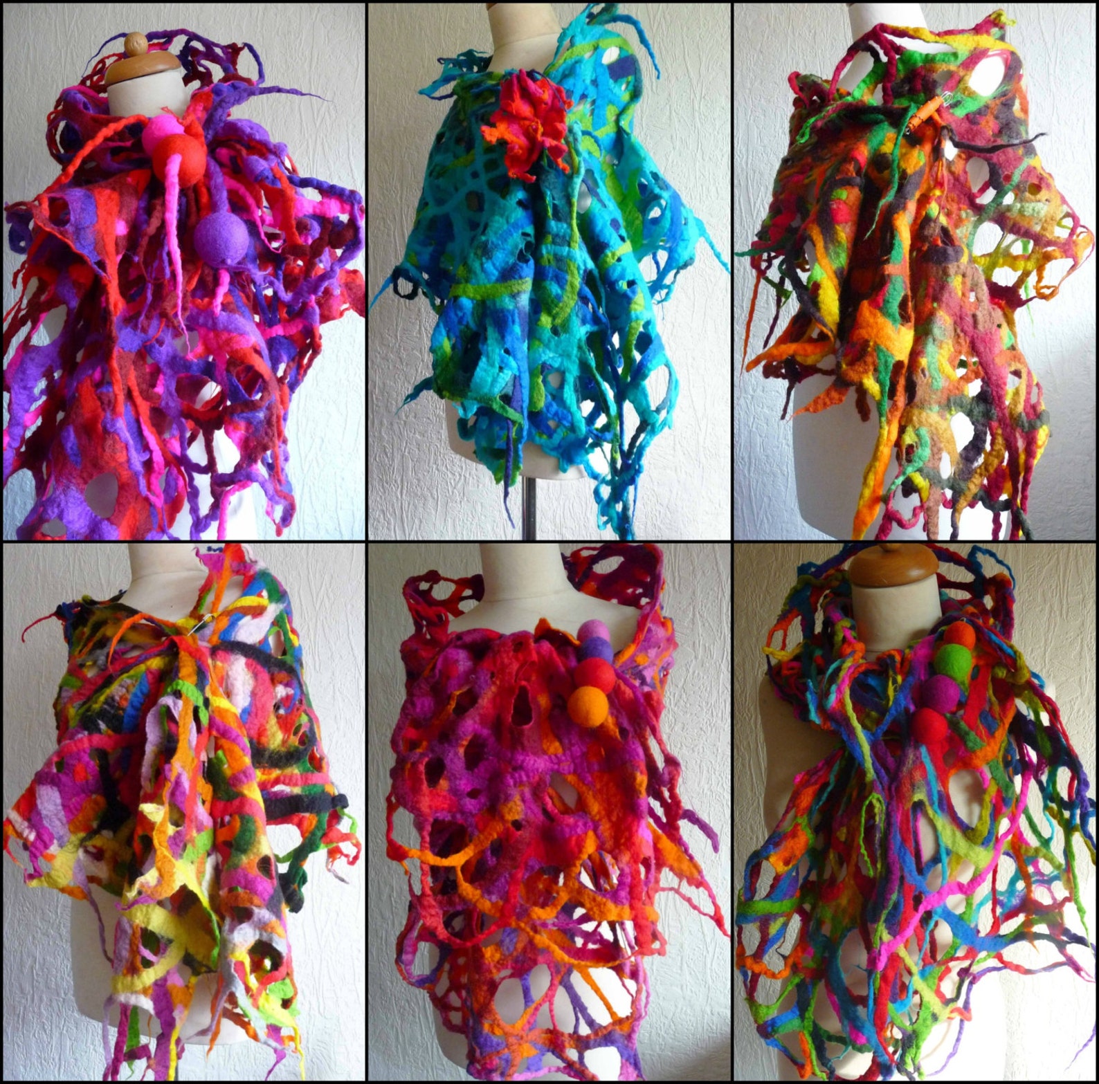 Felted Wool Scarf Handmade Felt Wrap Spiky Holey Lace - Etsy