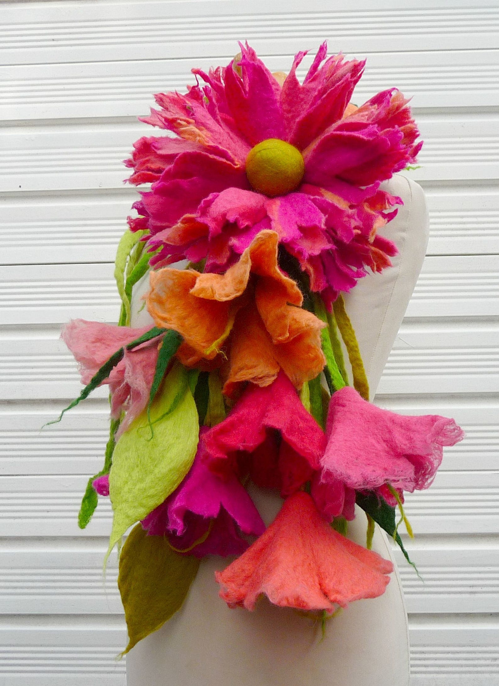 Felted Wool Flower Necklace Lariat Belt scarf Handmade | Etsy