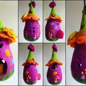Felted Fairy House, Wonky, Tea Light Holder, Wool, Handmade, Waldorf ...