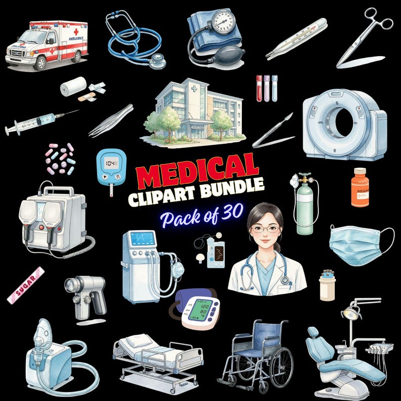 Medical Accessories Clipart Bundle | Hospital Png Bundle | Healthcare ...