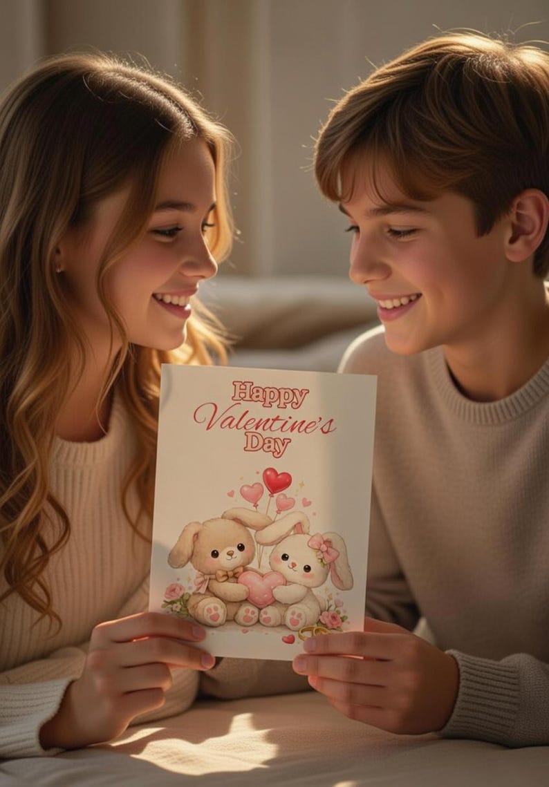 Bunny Valentine's Day Card | Romantic Message Card, 5x7 Inch (instant ...