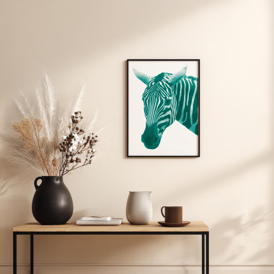 Teal Zebra Wall Art Printable, Mid Century Modern Animal Print ...