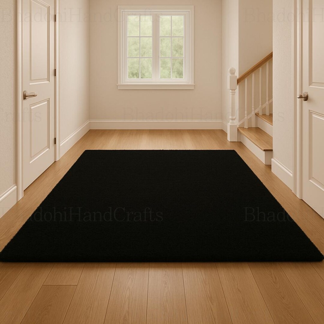 Jet Black Area Rug | Modern Minimalist Soft Carpet Neutral Living Room ...