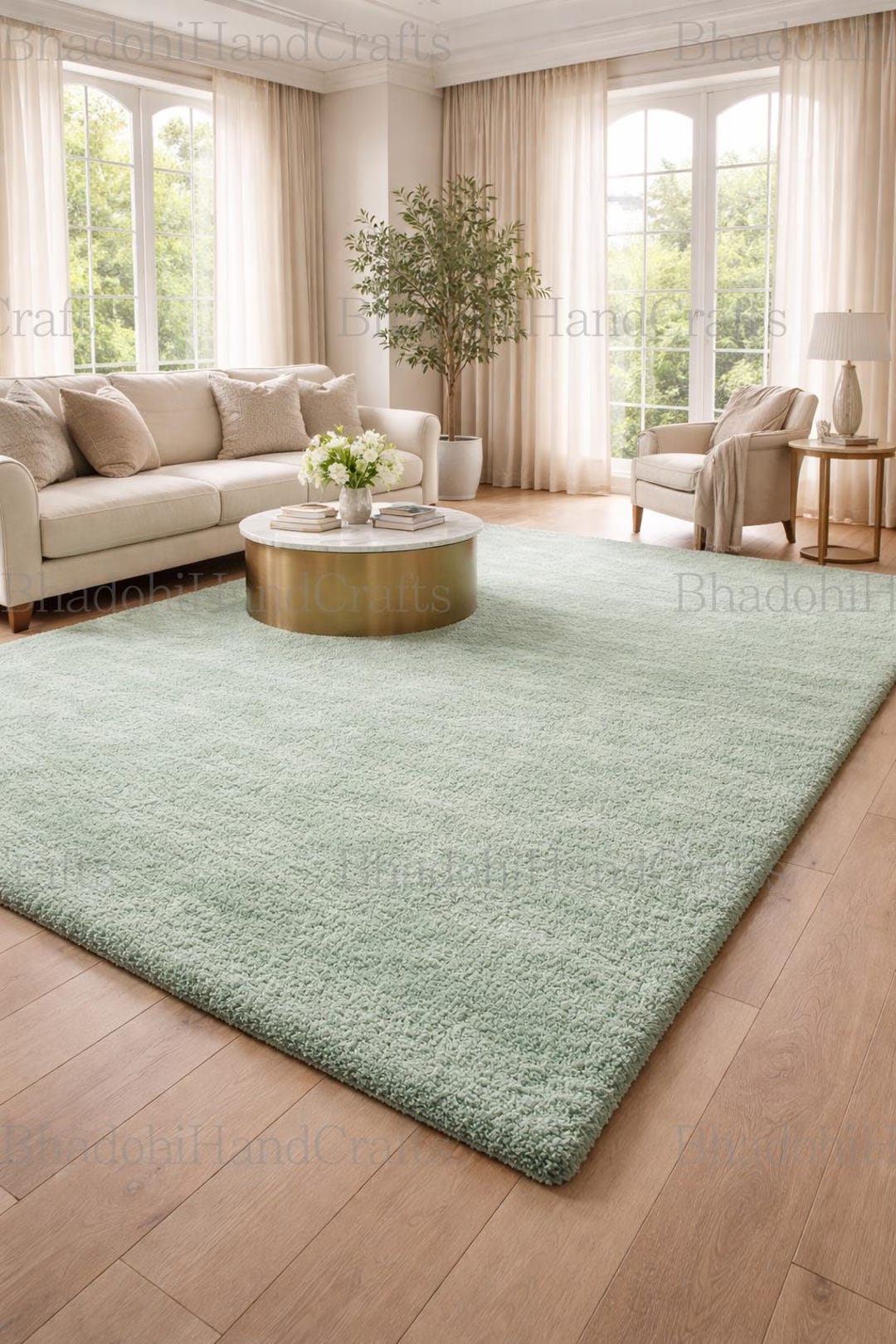 Mint Green Hand Tufted Wool Rug | Plush Modern Carpet - Etsy