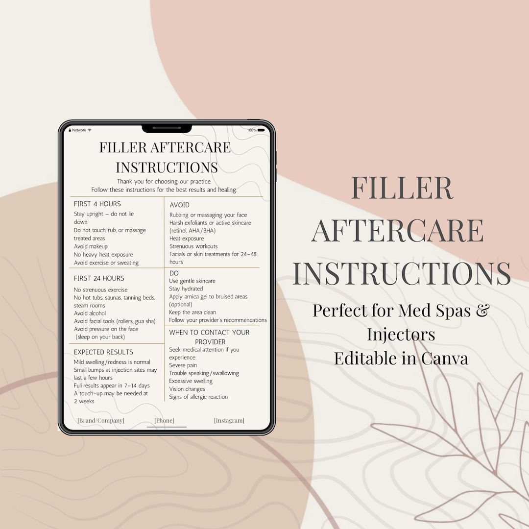 Filler Aftercare Instructions | Med Spa Client Form (canva Editable) - Etsy