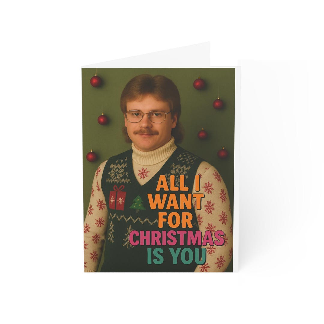 Retro Mullet Man 'all I Want for Christmas is You' Greeting Card - Etsy