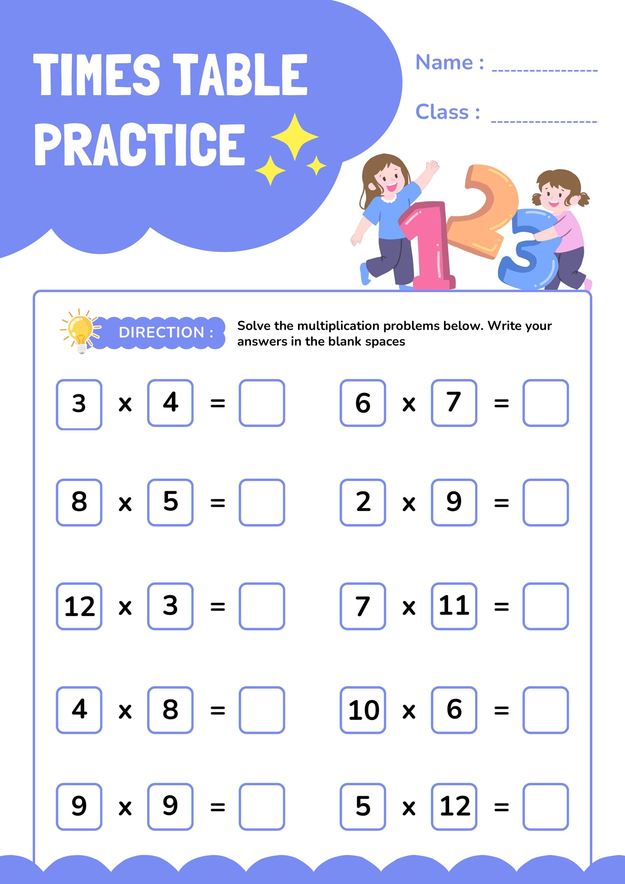 Printable Times Table Worksheets | Fun Math Practice - Etsy
