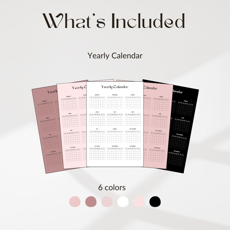 Yearly Calendar Printable | 6 Colors | Undated - Etsy