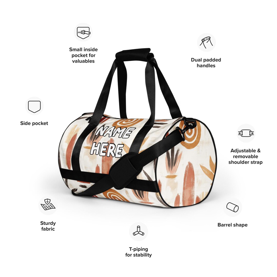 Personalized Bohemian Gym Bag, Custom Name Minimalist Workout Bag, Boho ...