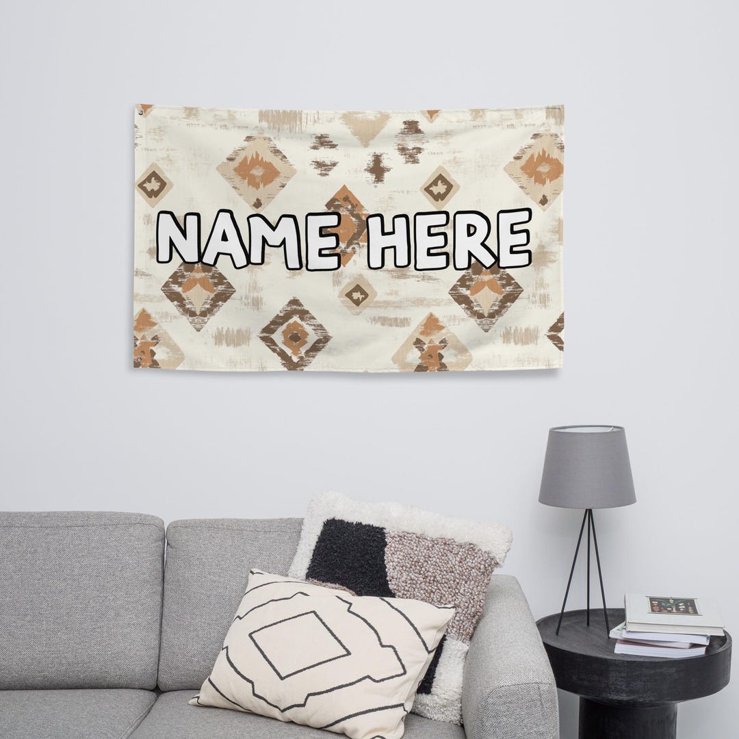 Personalized Bohemian Flag, Custom Name Minimalist Banner, Boho Home ...