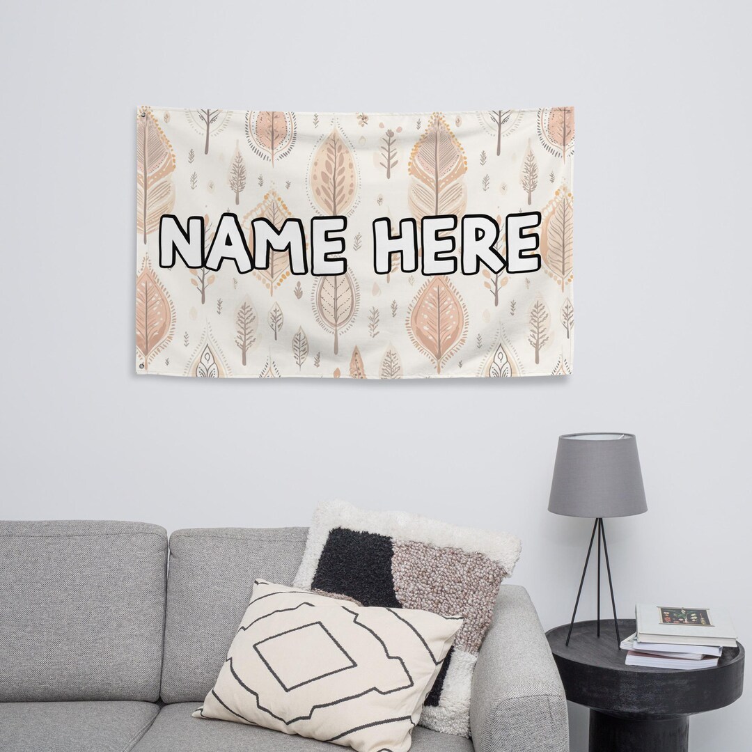 Personalized Bohemian Flag, Custom Name Minimalist Banner, Boho Home ...