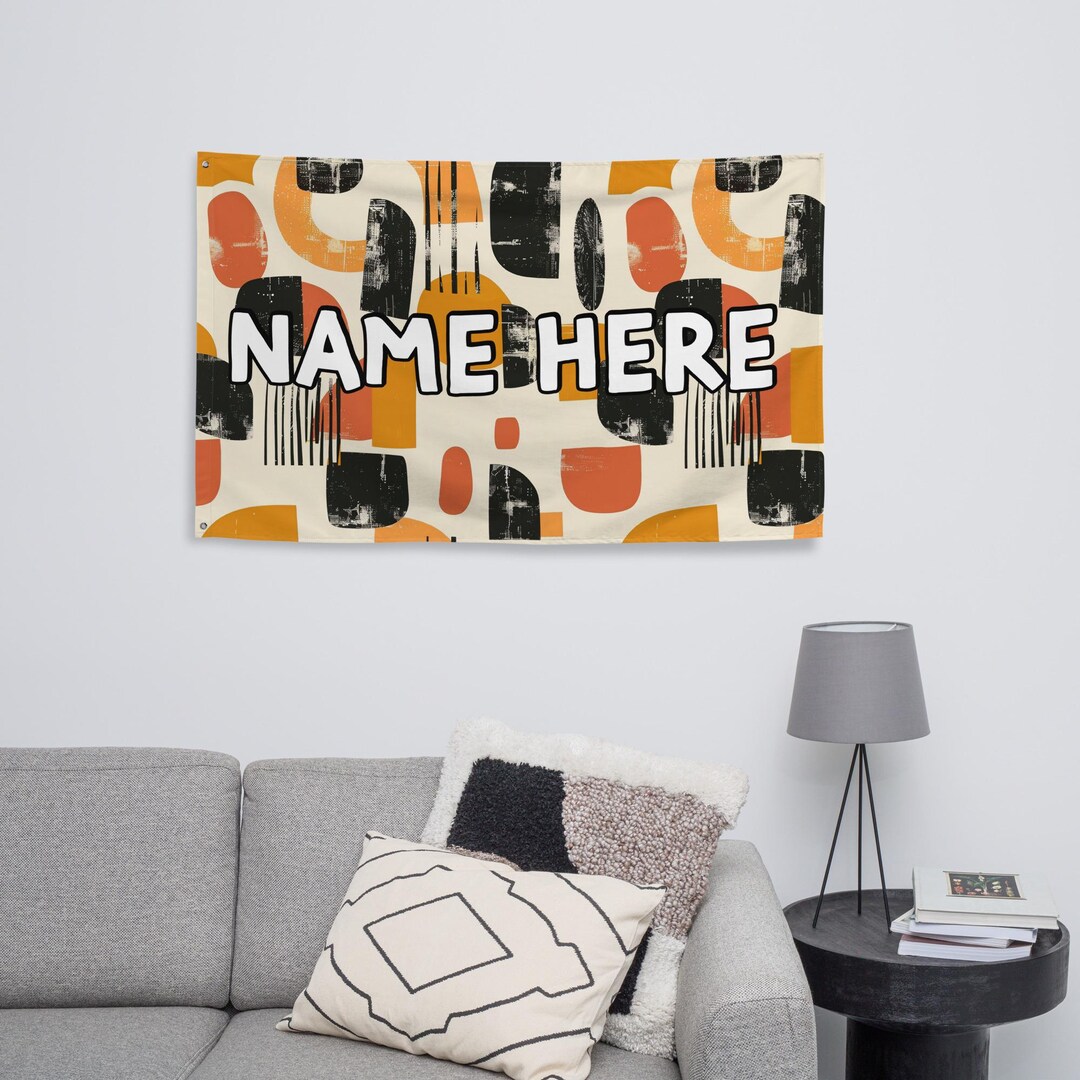 Personalized Bohemian Flag, Custom Name Minimalist Banner, Boho Home ...