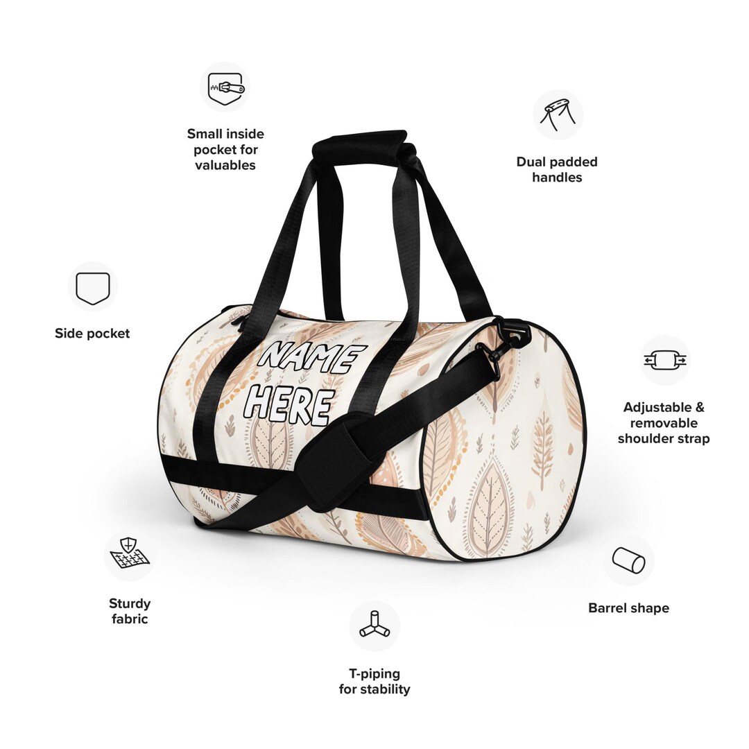 Personalized Bohemian Gym Bag, Custom Name Minimalist Workout Bag, Boho ...