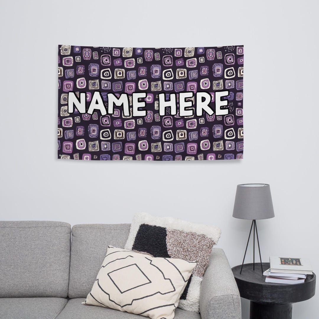 Personalized Bohemian Flag, Custom Name Minimalist Banner, Boho Home ...
