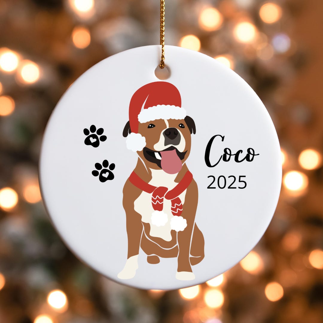 Personalized Brown Staffordshire Terrier Christmas Ornament | Custom ...