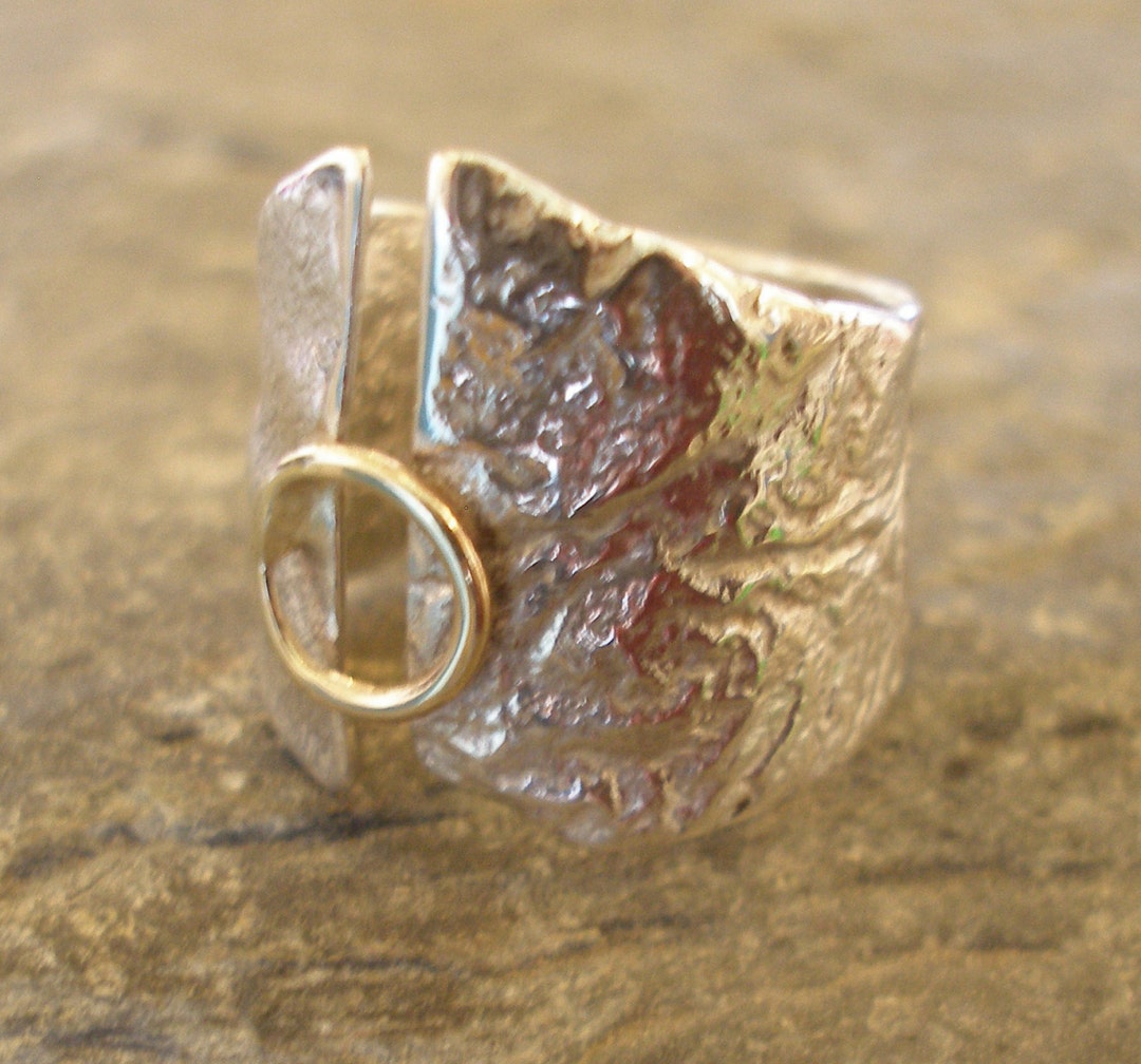 Undulating Sterling Silver and 9ct Gold Textured Ring. Rippling, Highly ...