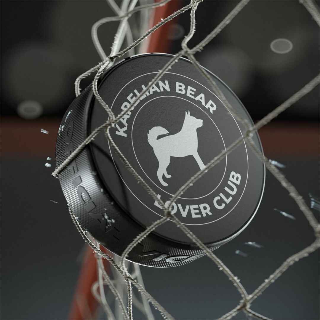 Karelian Bear Dog Lover Club Hockey Puck Dog Silhouette Ice Hockey ...