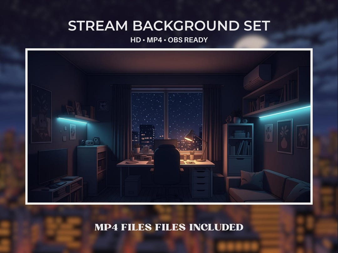 Animated Twitch Stream Background | Cozy Anime Night OBS Overlay ...