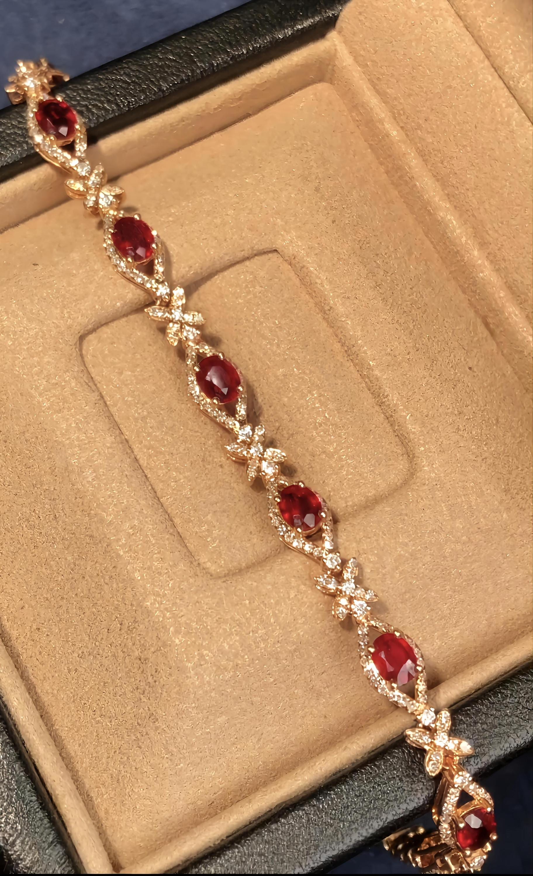 Oval Cut Ruby Floral Bracelet, July Birthstone Jewelry, Elegant Red ...