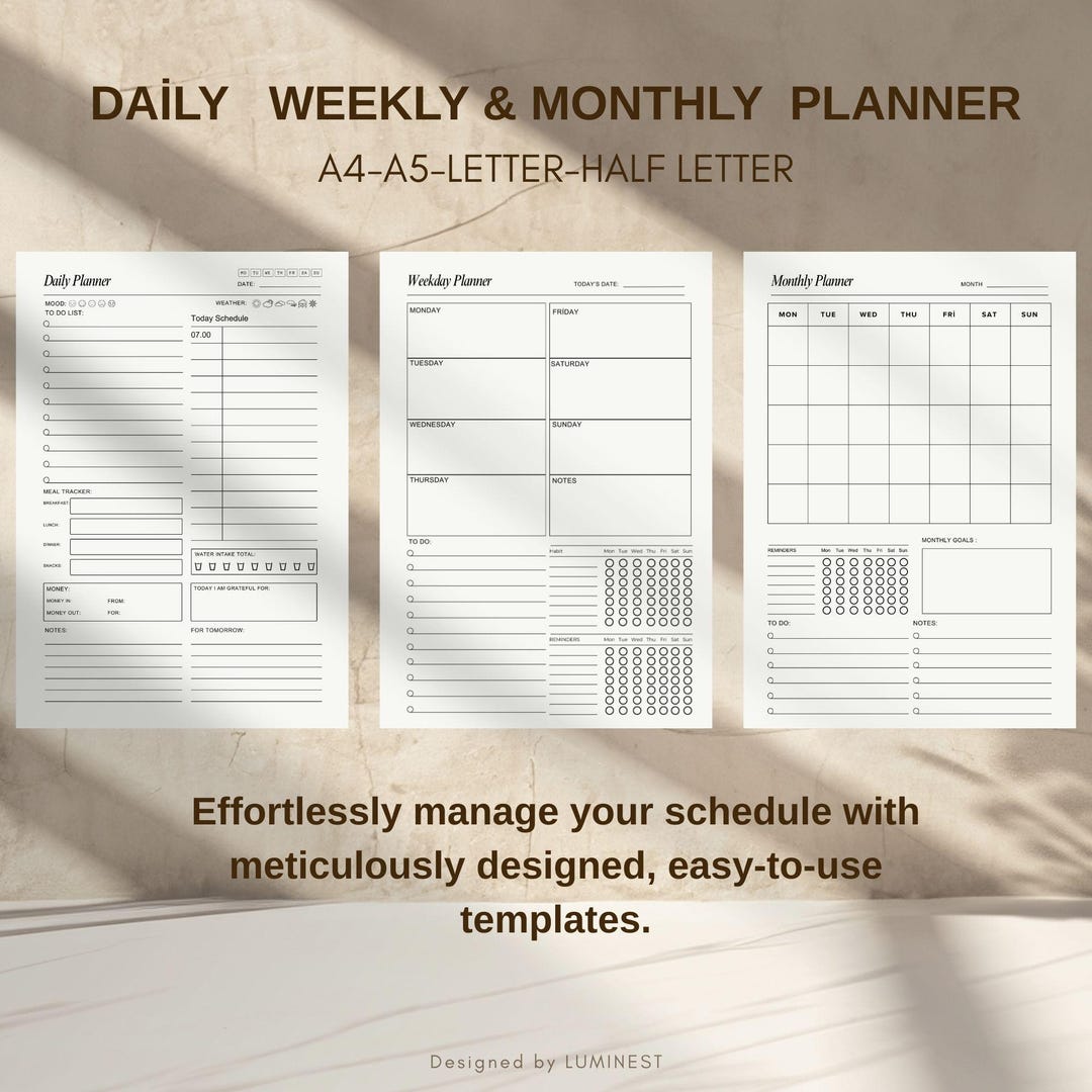 Planner Bundle Undated Printable Digital Planner – Daily Weekly Monthly ...