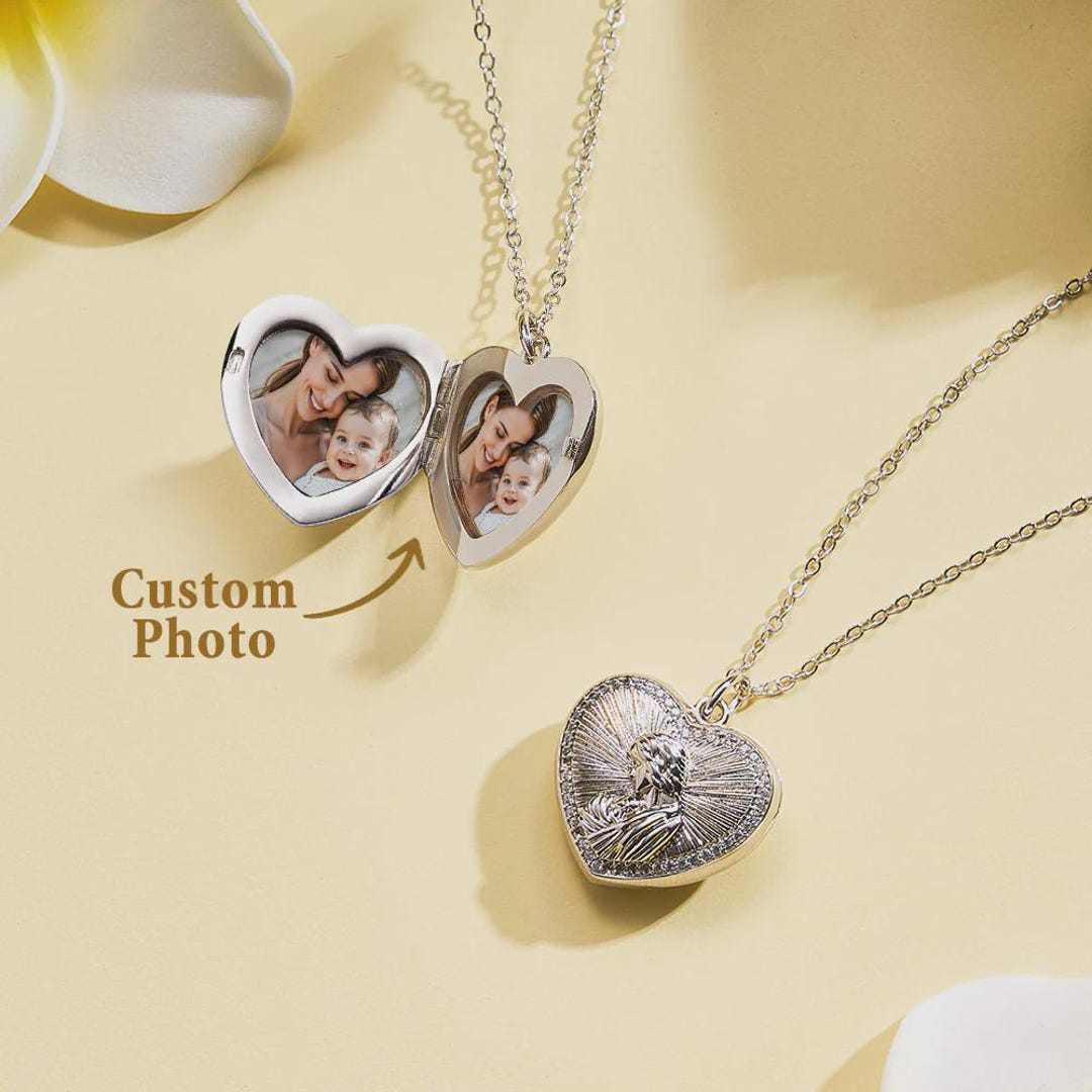 Custom Personalized Photo Heart Locket Necklace Handmade Gift for Mom ...