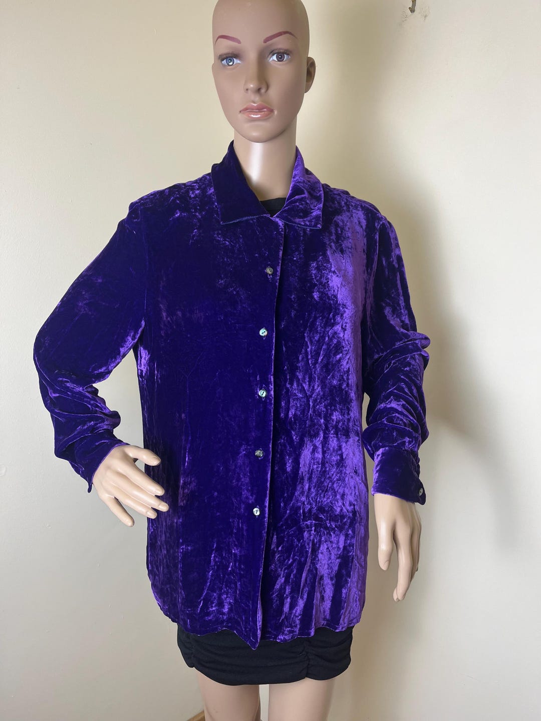 90s Silk Velvet Tunic Top: Royal Purple Button-down, Plus Size - Etsy
