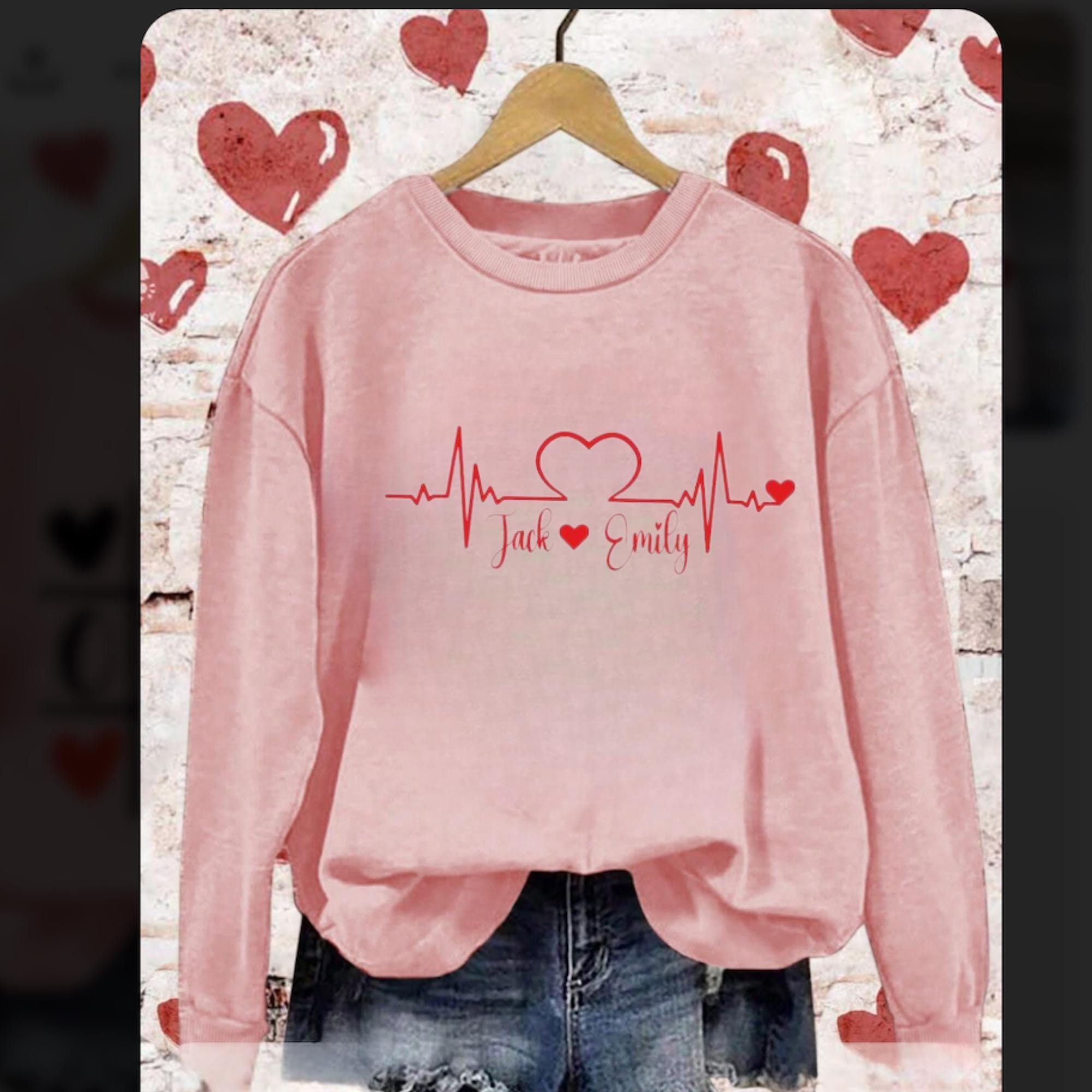 Personalized Heartbeat Couple Sweatshirts, Custom Name Valentine's Gift ...