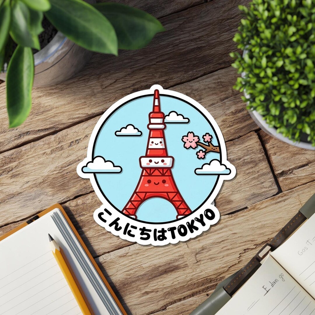 Hello Tokyo Sticker | Kawaii Tokyo Tower & Sakura | Japanese Die-cut ...