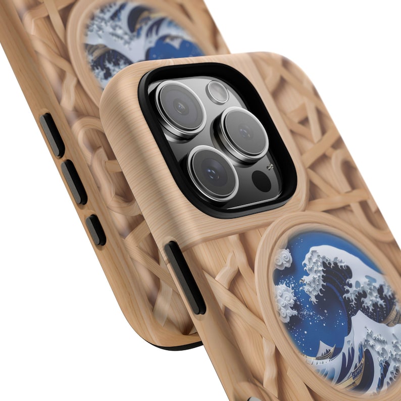 Wood Texture Japanese Wave iPhone 16 Pro Tough Case, Magsafe Compatible ...