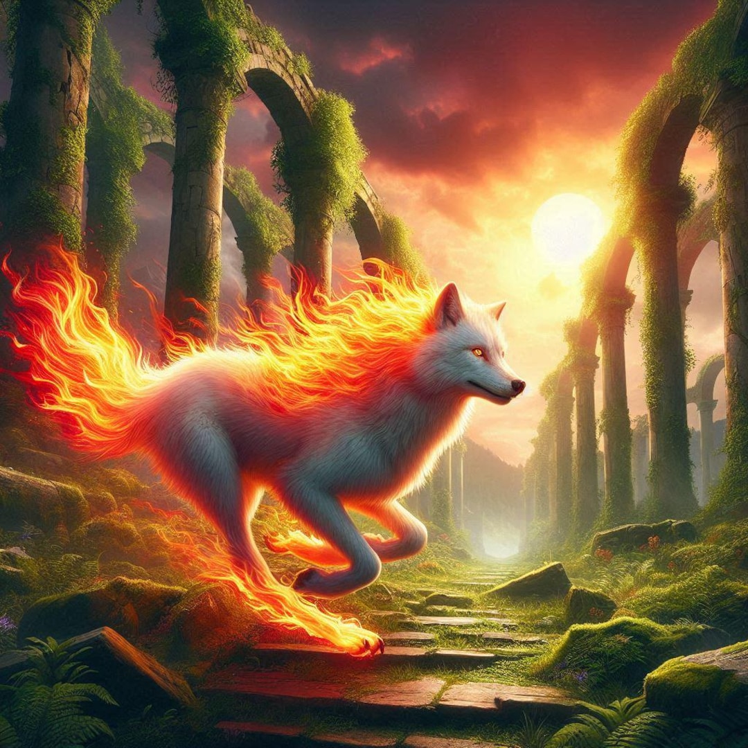 Inferno Stalker: Fire Wolf in the Ruins - Etsy