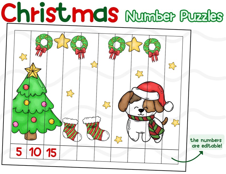 Printable Christmas Math Activities, Counting & Coloring Number Puzzles ...