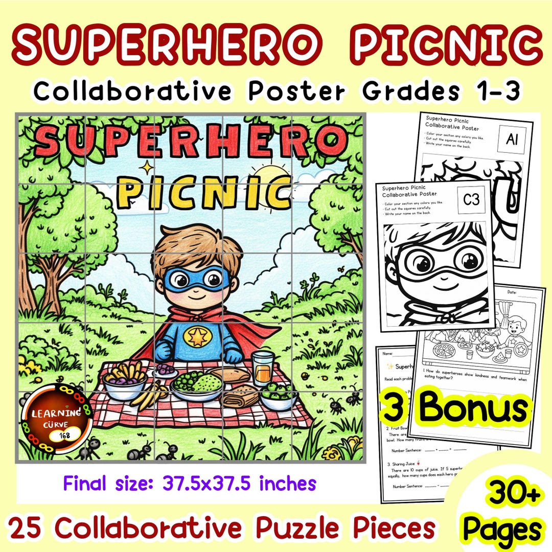 Superhero Picnic Collaborative Poster, Coloring, Bonus Teamwork ...