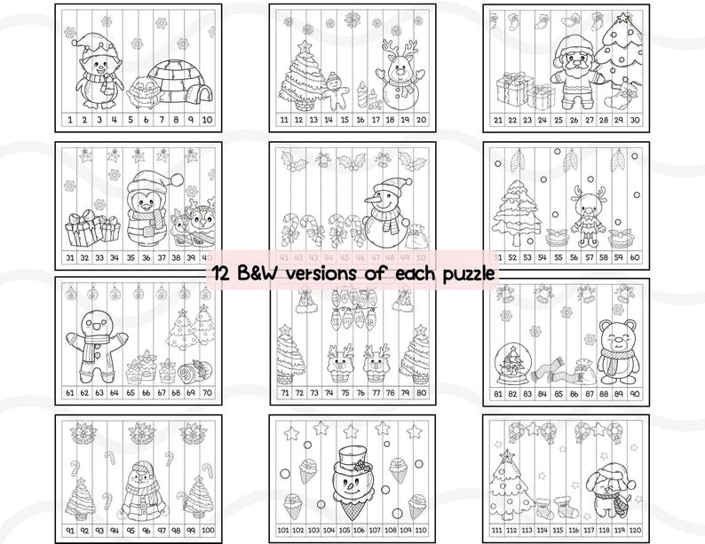 Printable Christmas Math Activities, Counting & Coloring Number Puzzles ...
