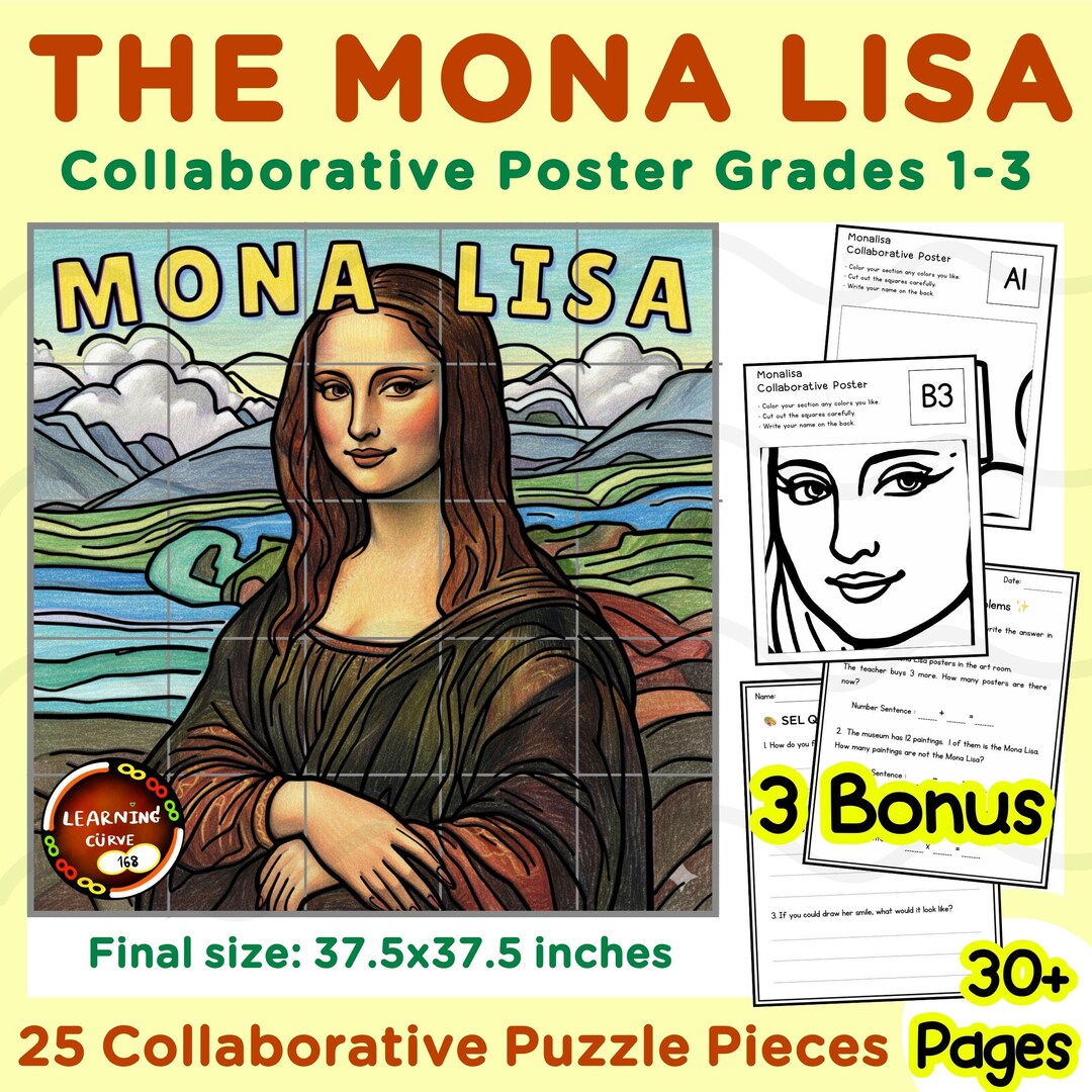 The Mona Lisa by Leonardo Da Vinci Collaborative Poster, Coloring ...