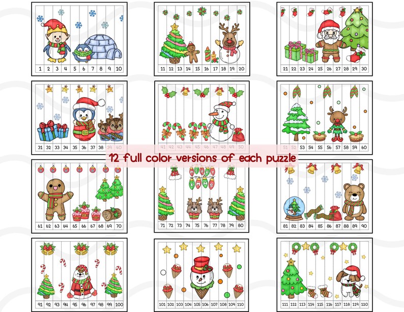 Printable Christmas Math Activities, Counting & Coloring Number Puzzles ...