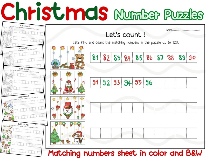 Printable Christmas Math Activities, Counting & Coloring Number Puzzles ...