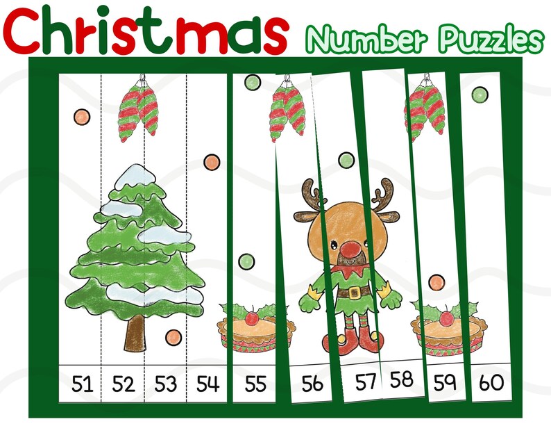 Printable Christmas Math Activities, Counting & Coloring Number Puzzles ...