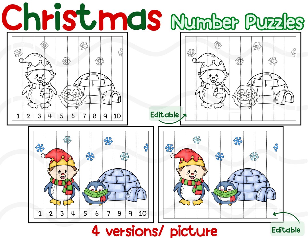 Printable Christmas Math Activities, Counting & Coloring Number Puzzles ...