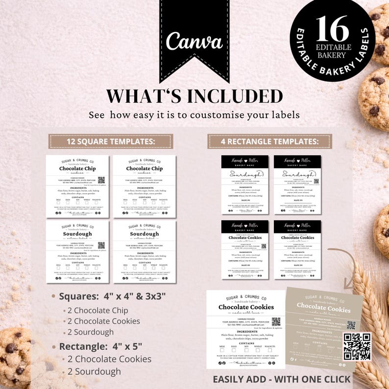 Cottage Food Cookie Label Templates With QR Code | Home Bakery ...